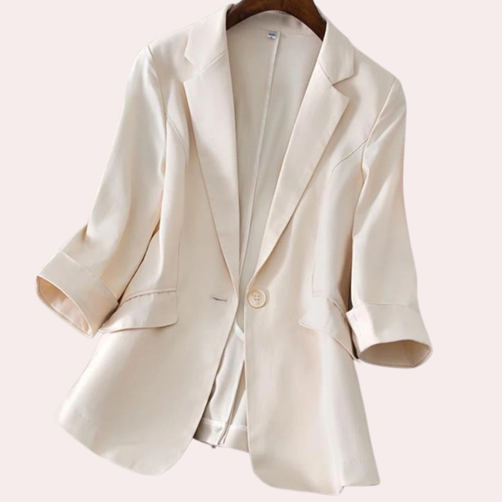 Blazer Dame Beige Elegant Polyester Formell – Oslo Mote